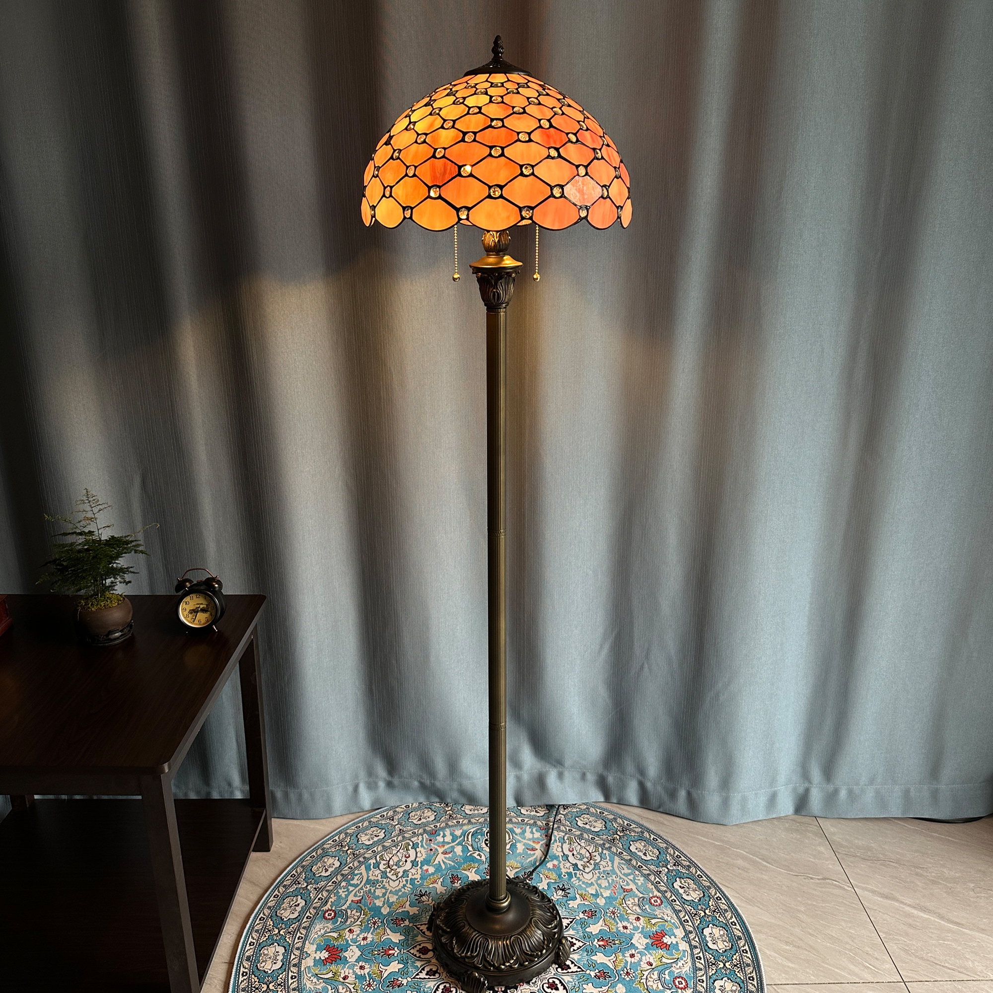 Astoria Grand Tiffany Floor Lamp Pink Stained Glass Bead Standing Reading Light 16X16X64 ...